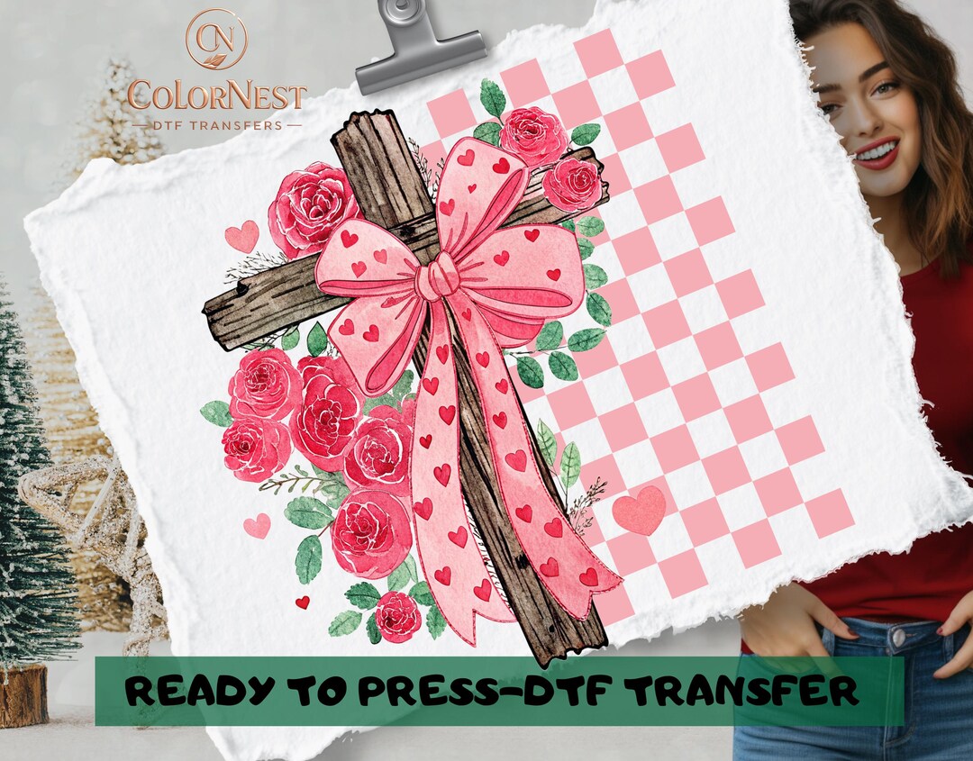 Floral Cross Valentine DTF Transfers, Christian Faith Cross With Bow ...