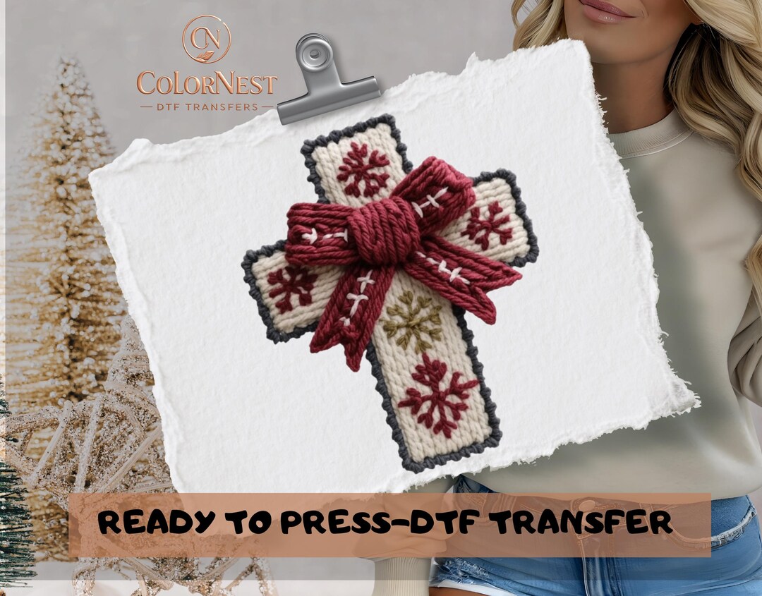 Christmas Cross DTF Transfer, Rustic Holiday Bow Design Gang Sheet ...