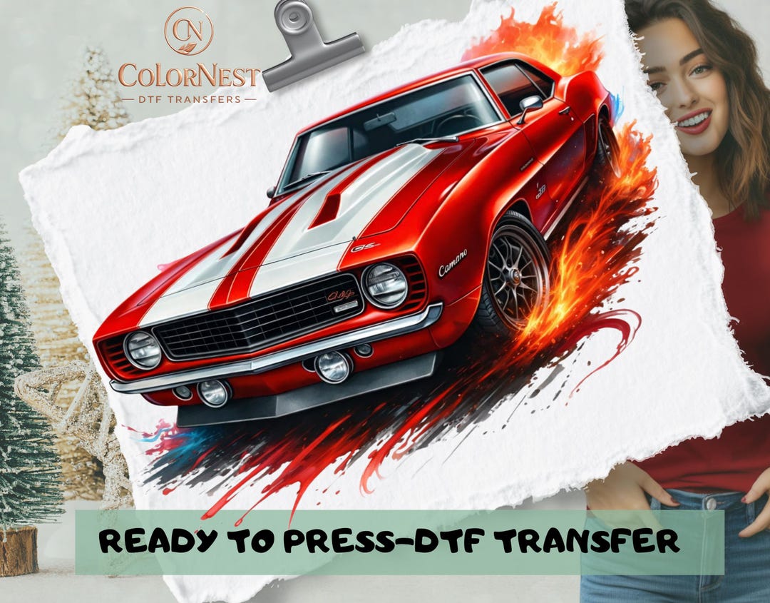 Classic Muscle Car DTF Transfer, Red Vintage Racing Car Style Racing ...
