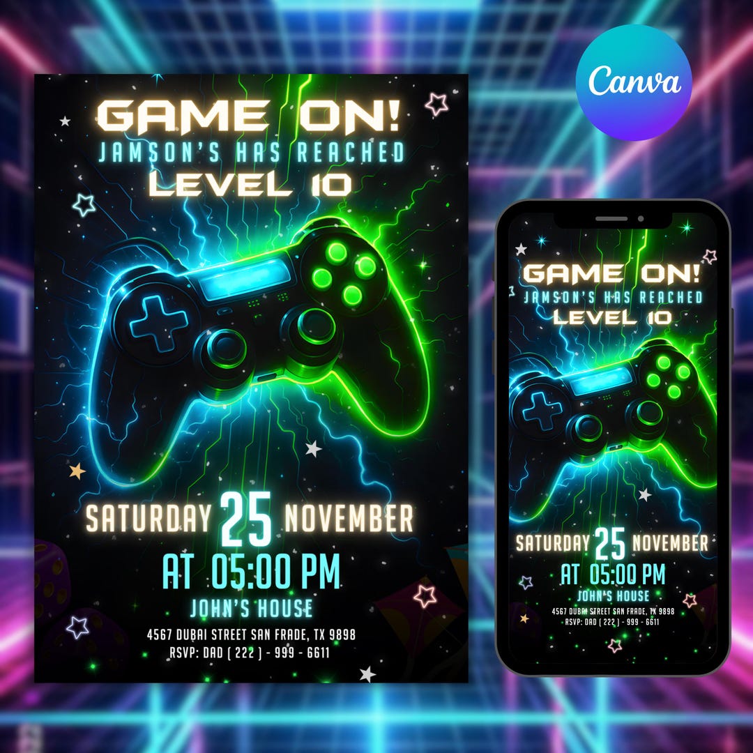 Video Game Birthday Party Invitation, Level up Birthday Invitation ...