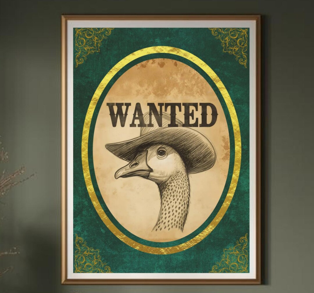 Western Cowboy Wanted Goose Vintage Wall Art Print - Green Duck Rustic ...