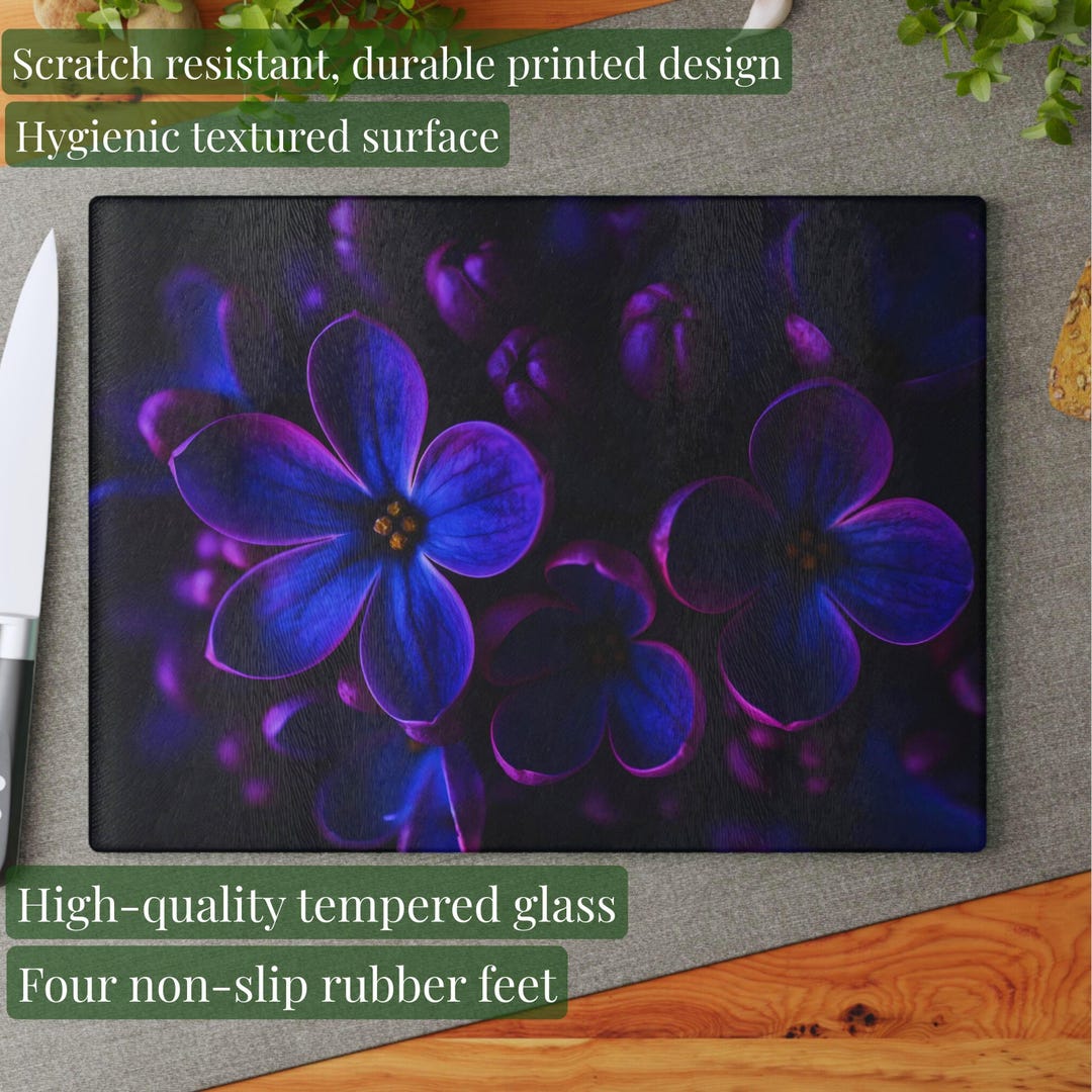 Neon Purple Floral Glass Cutting Board - Violet Flower Kitchen ...
