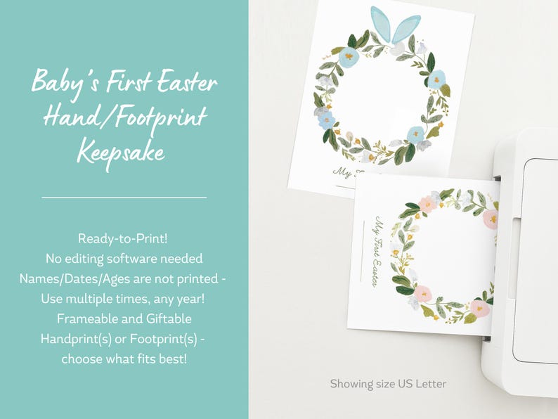 My First Easter Footprint/handprint Bunny Wreath Printable, Baby Easter ...