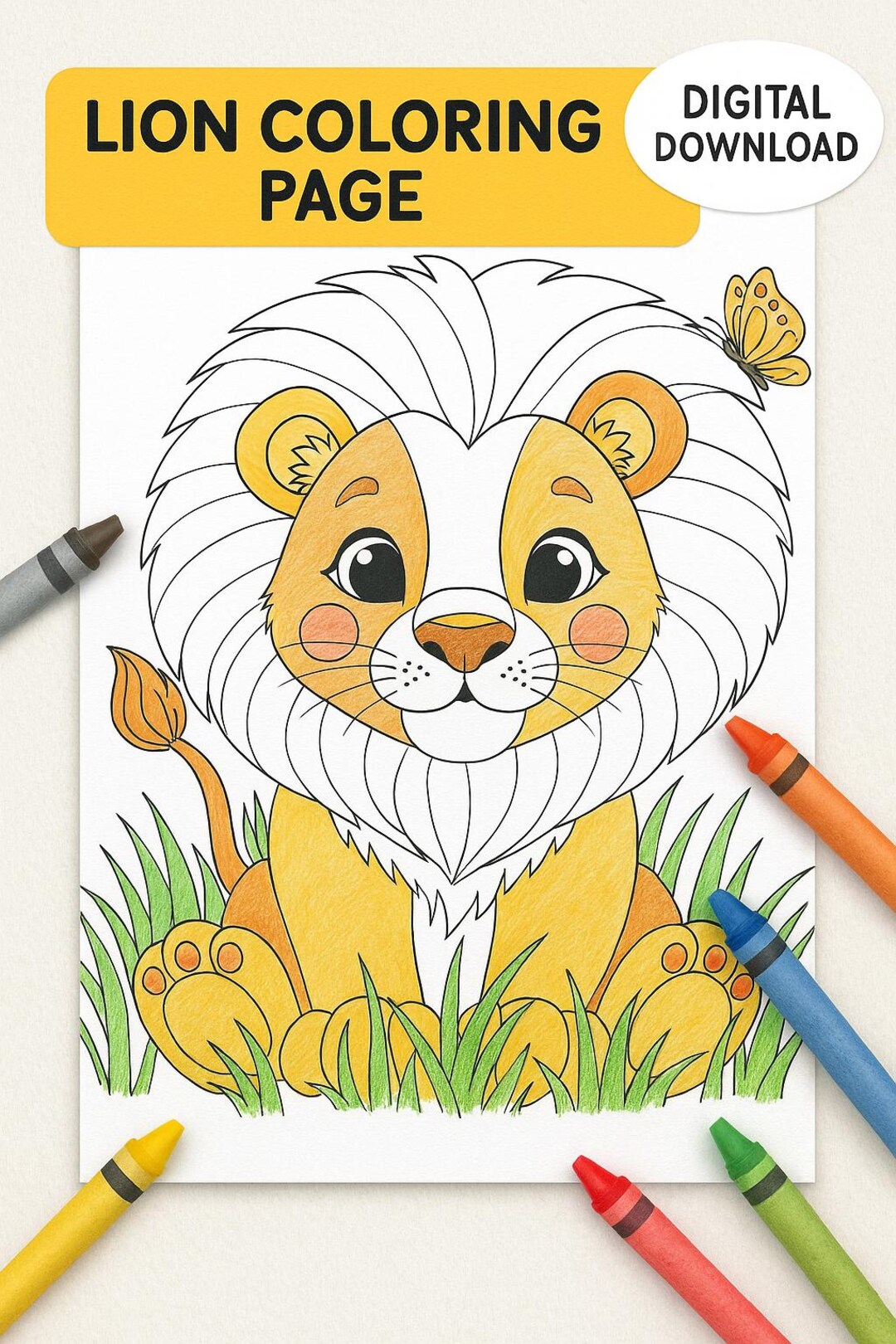 Lion Coloring Page for Kids: Safari Jungle Animal (printable) - Etsy