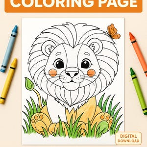 Lion Coloring Page for Kids: Safari Jungle Animal (printable) - Etsy