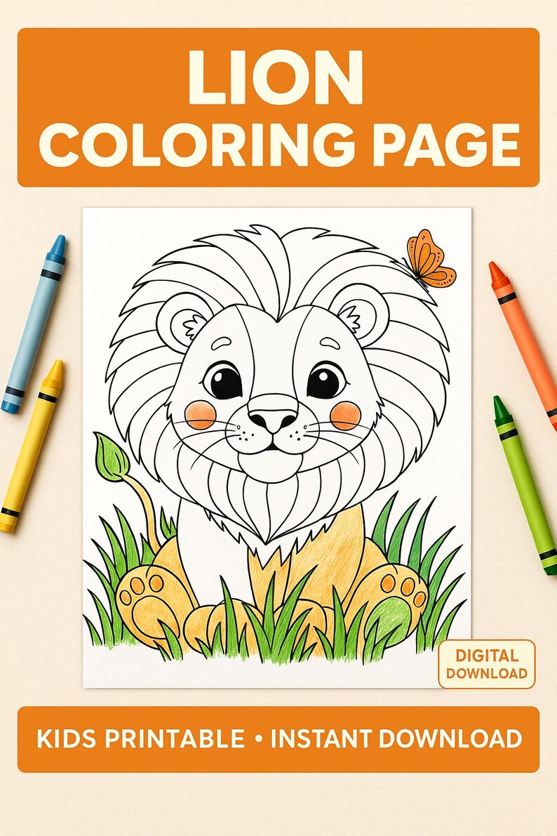 Lion Coloring Page for Kids: Safari Jungle Animal (printable) - Etsy