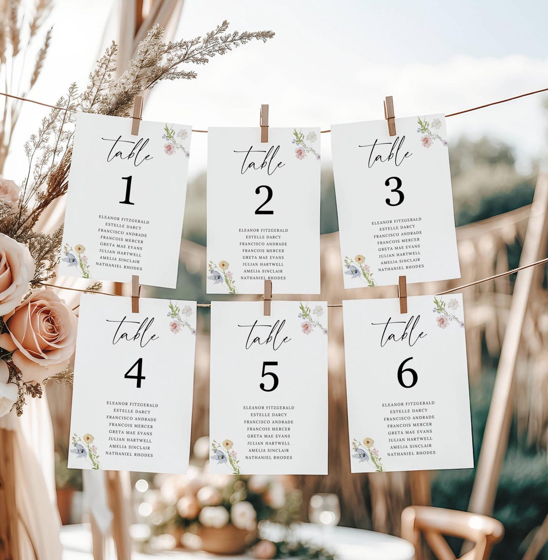 Editable Wedding Table Numbers 1–20 Template Floral Table Numbers Canva ...