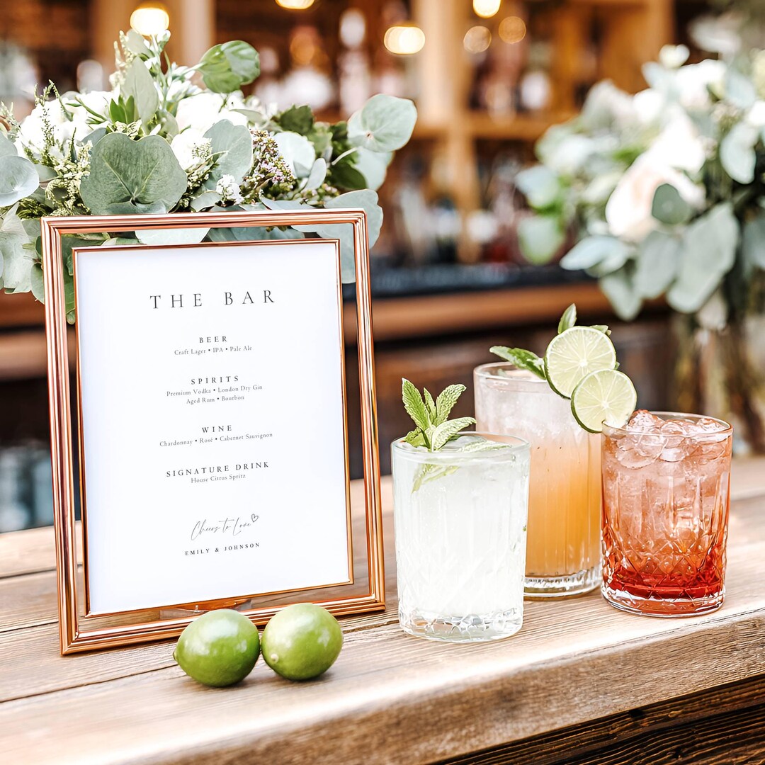 Editable Wedding Bar Menu Template Canva Printable Bar Sign Modern ...
