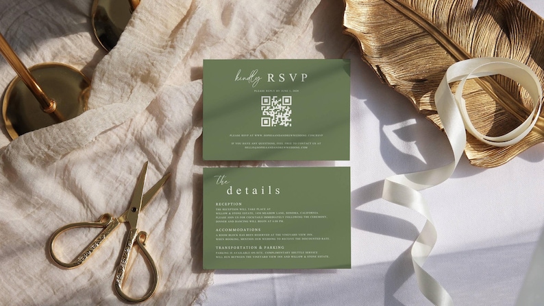 Editable Wedding Invitation Suite Canva Template Green Save the Date ...