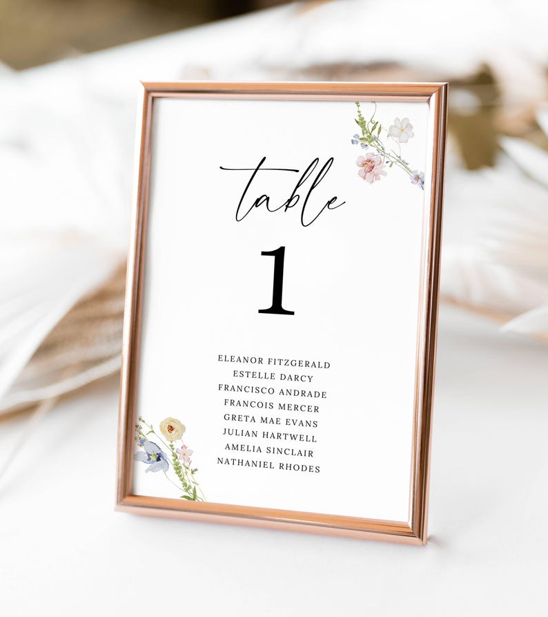 Editable Wedding Table Numbers 1–20 Template Floral Table Numbers Canva ...