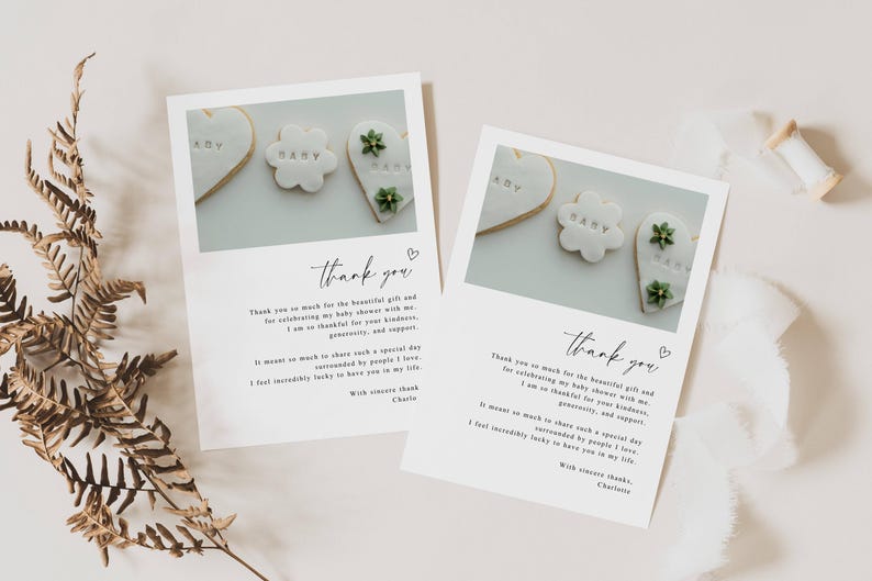 Editable Baby Shower Thank You Card Canva Template 5x7 Floral Minimal ...