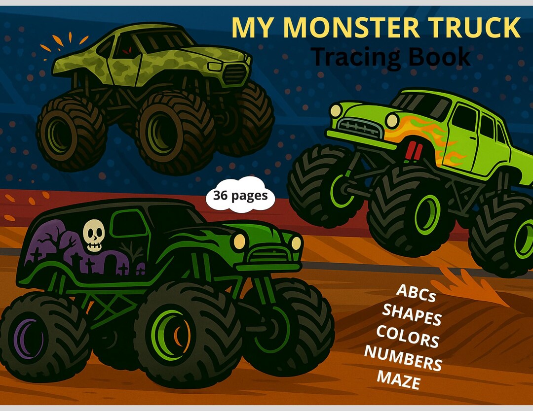 Monster Truck Tracing Worksheet/activity Book/alphabet/ Numbers ...