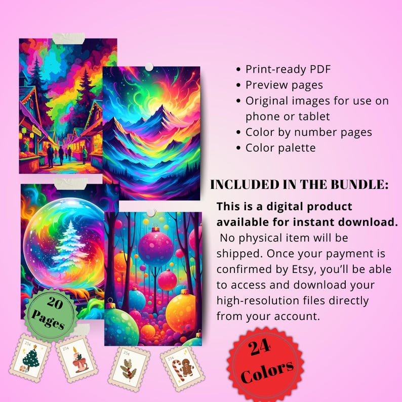 Neon Christmas Color by Number for Adults – Printable Coloring Pages ...