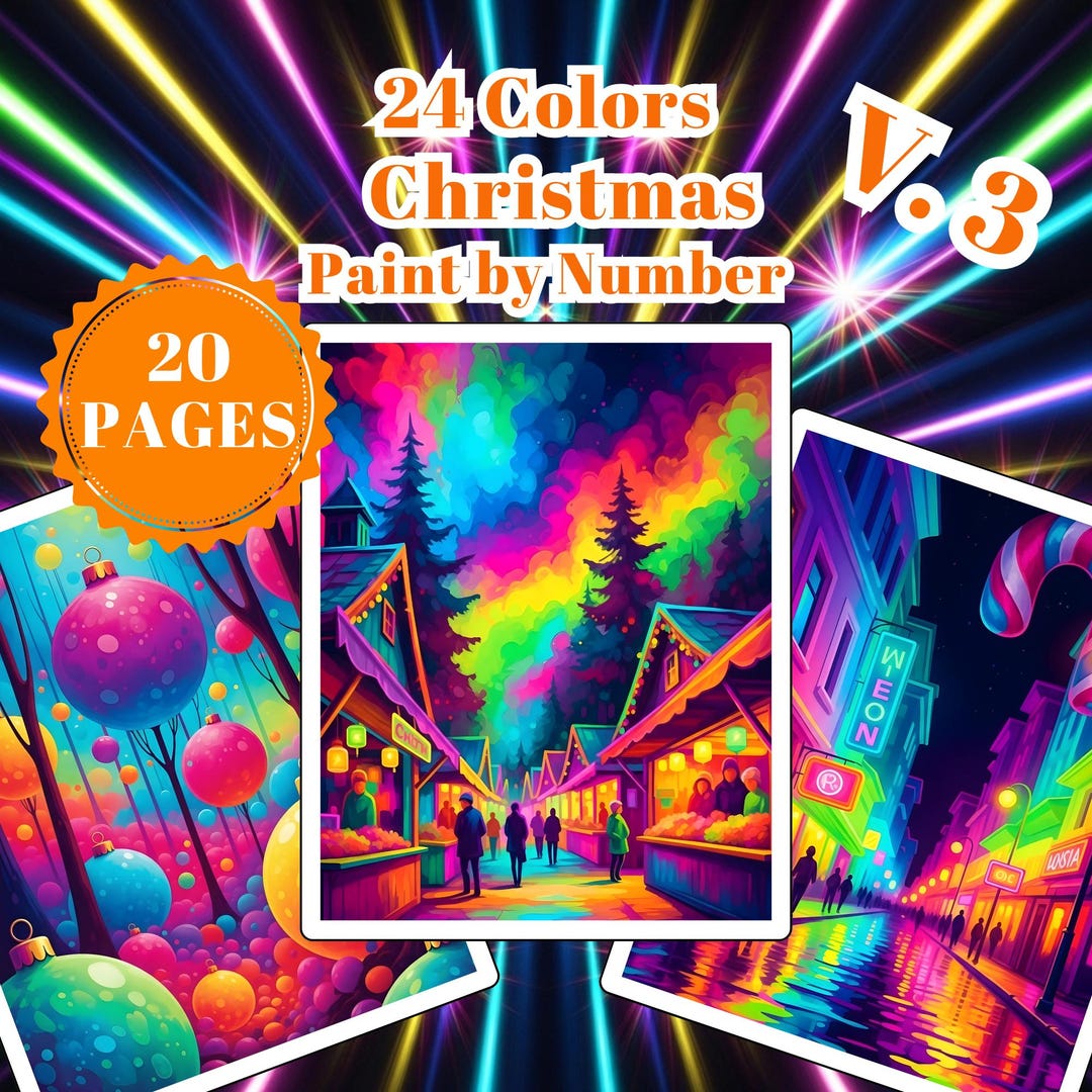 Neon Christmas Color by Number for Adults – Printable Coloring Pages ...