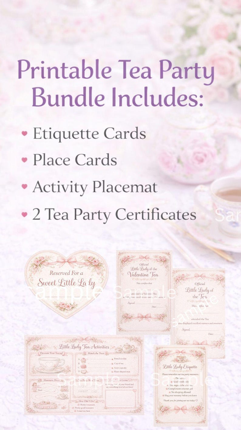 Kids Tea Party Printable Bundle | Little Lady Etiquette Cards ...