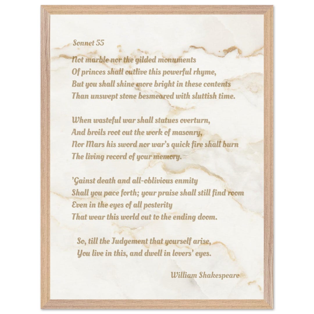 Sonnet 55 Print, Shakespeare Poem, Marble Background, Wood Frame - Etsy