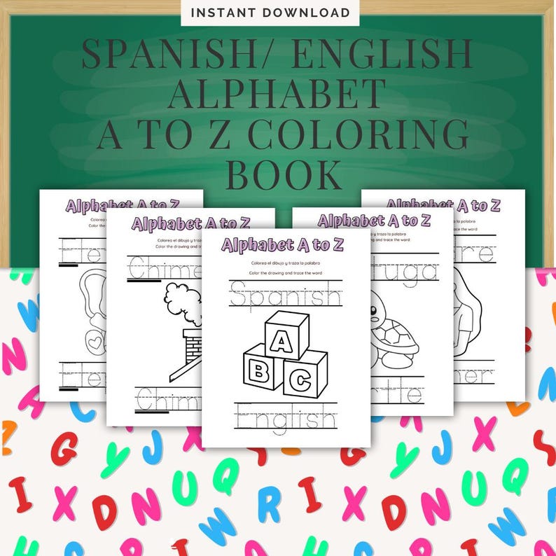Spanish/ English Alphabet A to Z Coloring Book - Etsy
