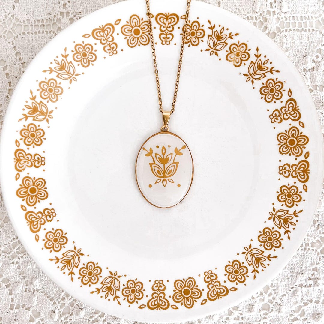 Butterfly Gold Corelle Necklace • Upcycled Vintage China Pendant - Etsy