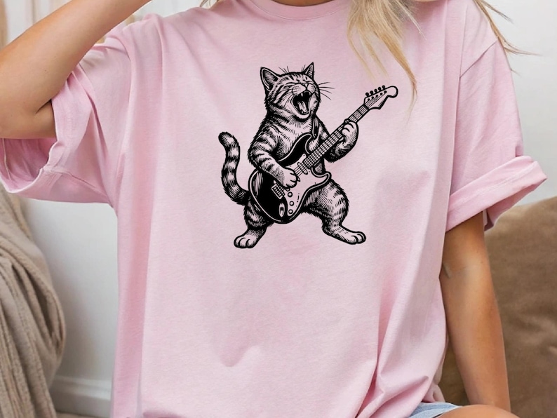 Rocker Cat SVG, Electric Guitar Cat PNG, Funny Feline Musician, Heavy ...