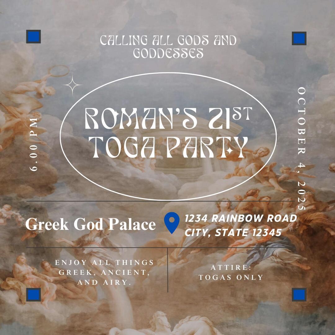 Toga Party Invitation/ Greek God Party Invitation / Goddess Invitation ...