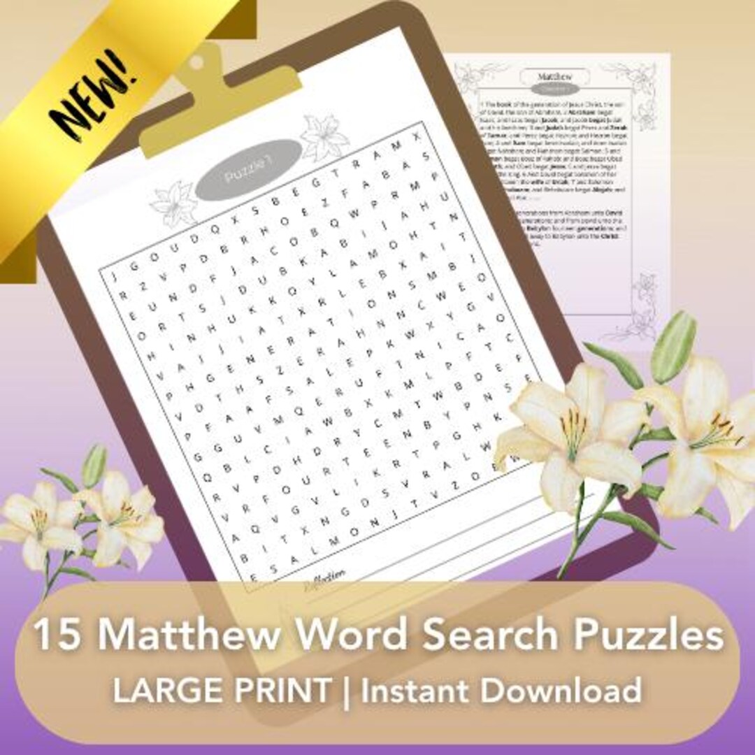 Matthew Bible Word Search: 15 Large Print Puzzles (PDF Part 2) - Etsy