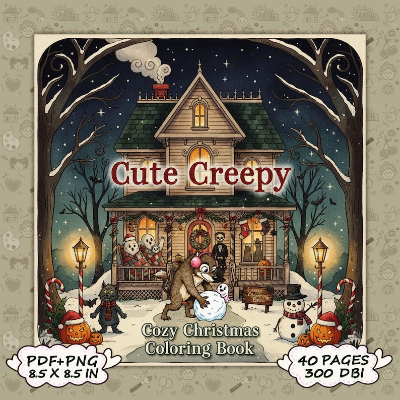 40 Cute Creepy Kawaii Christmas Coloring Book for Adults , Bold Easy ...