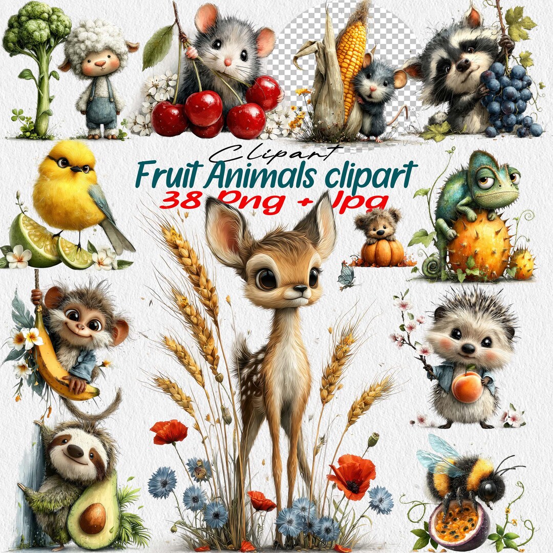 Fruit Animals Clipart Autumn Harvest Scrapbooking Junk Journal ...