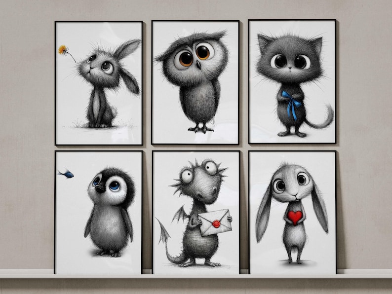 32 Animal Valentine Line Art Clipart, Dog Cat Bear Bunny Fox Minimal ...