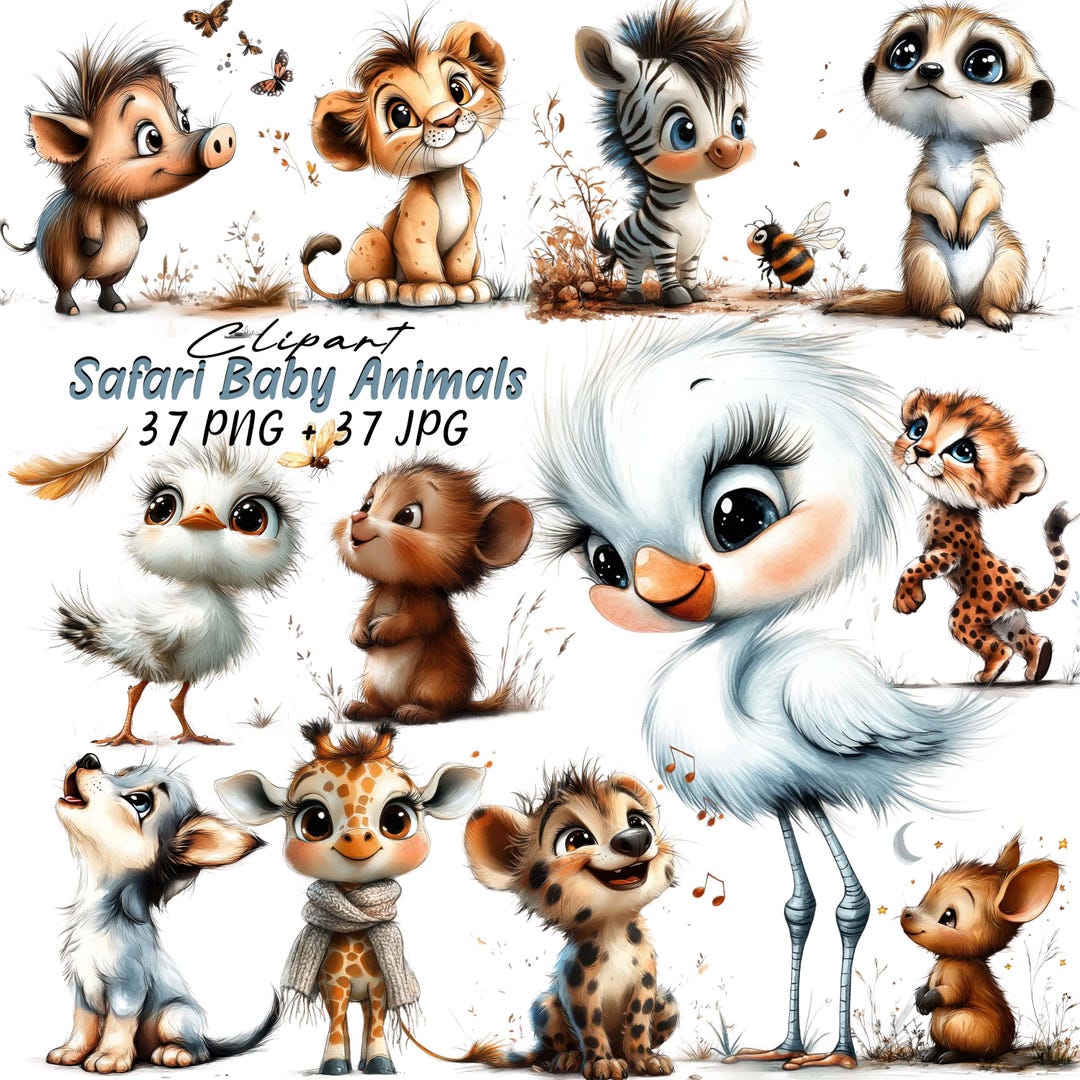Safari Baby Animals Clipart Whimsical Jungle Birthday Party Digital ...
