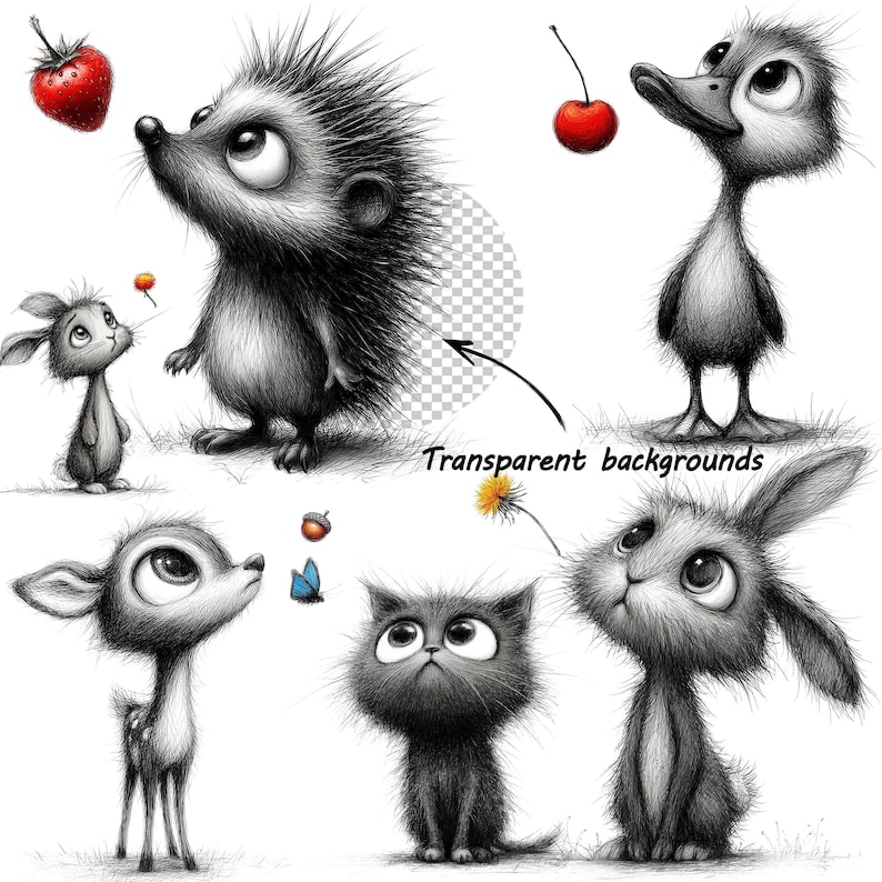 32 Animal Valentine Line Art Clipart, Dog Cat Bear Bunny Fox Minimal ...