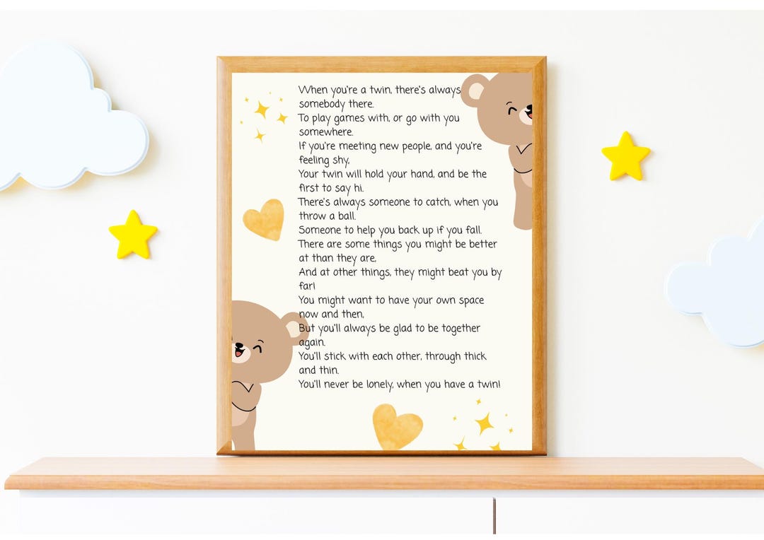 Twin Print Nursery Wandbild: Besondere Bindung, Original Gedicht, A4 ...