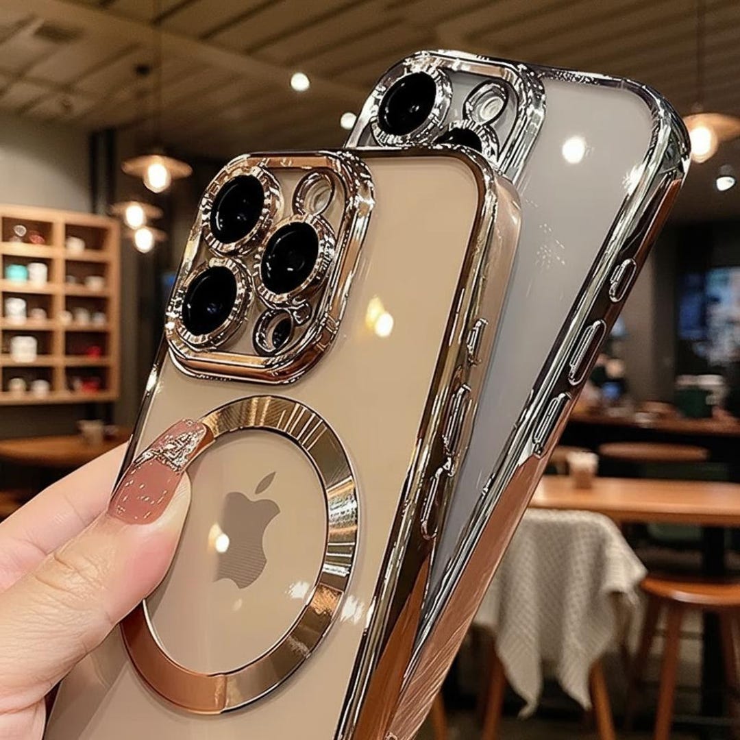 Luxury Gold Plating iPhone Case: Transparent Magsafe Shockproof Cover ...