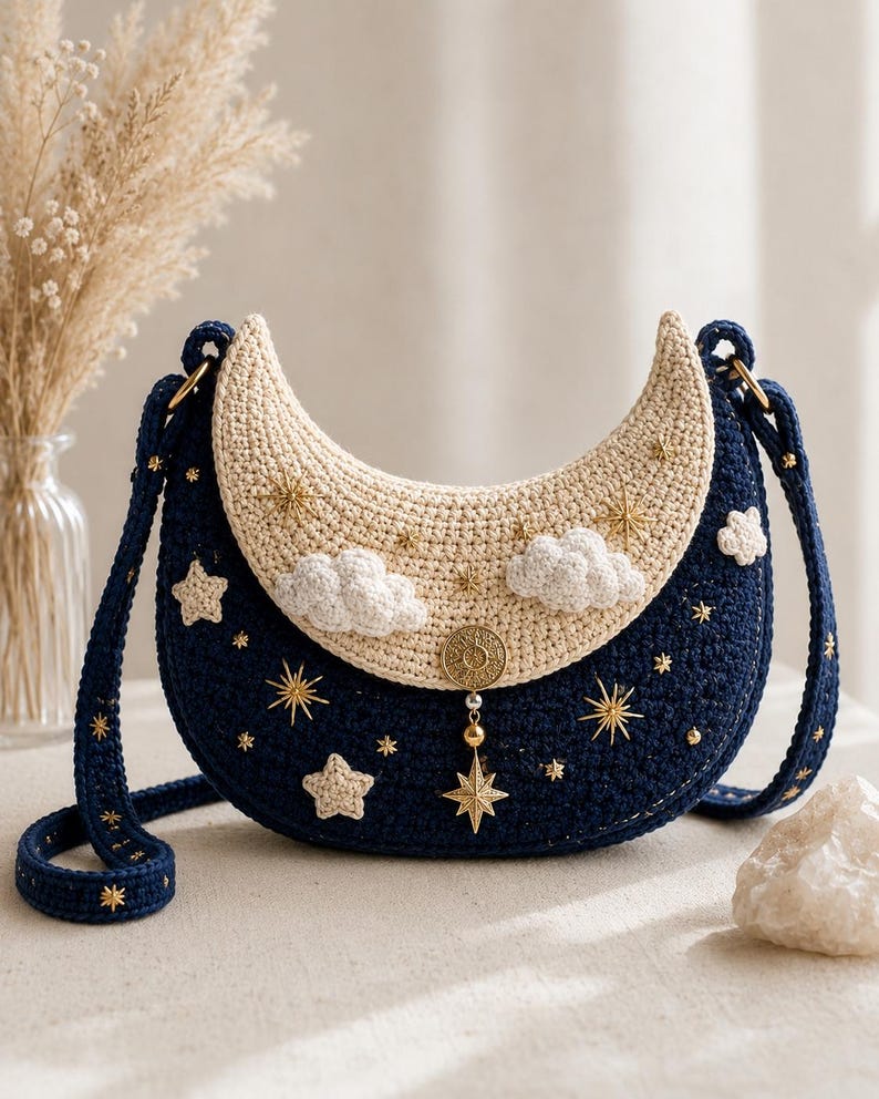 Celestial Moon Crochet Purse PDF Pattern, Crescent Shoulder Tutorial ...