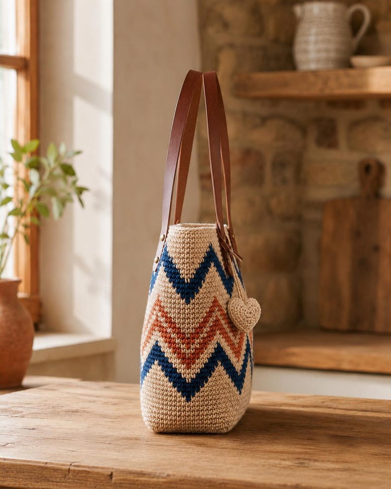 Chevron Tote Bag Crochet Pattern, Raffia Shopper PDF, Tapestry Zigzag ...
