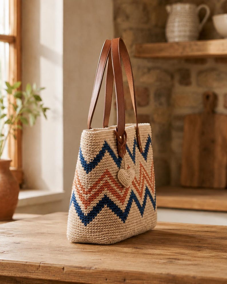 Chevron Tote Bag Crochet Pattern, Raffia Shopper PDF, Tapestry Zigzag ...