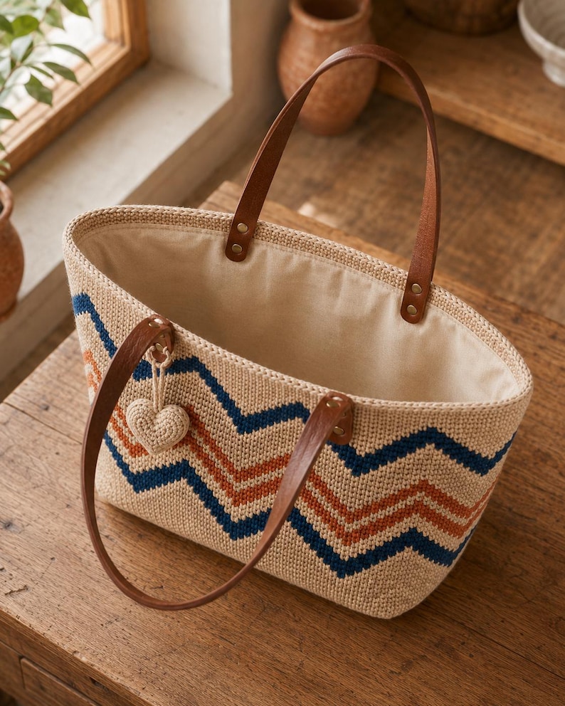 Chevron Tote Bag Crochet Pattern, Raffia Shopper PDF, Tapestry Zigzag ...