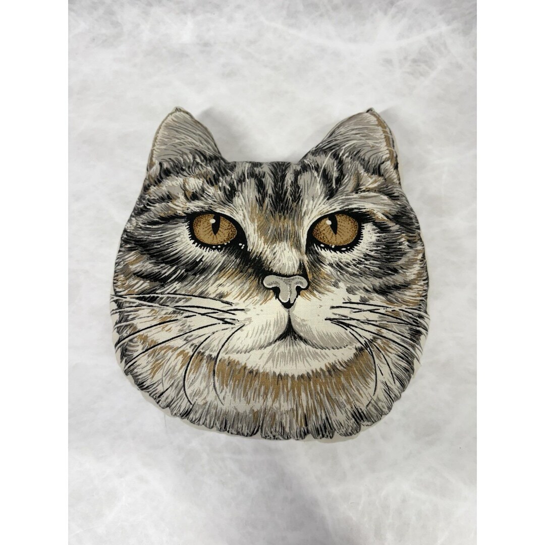 Handmade Cat Face Throw Pillow Tabby Cat Shaped Cushion Plush Decor 6 ...