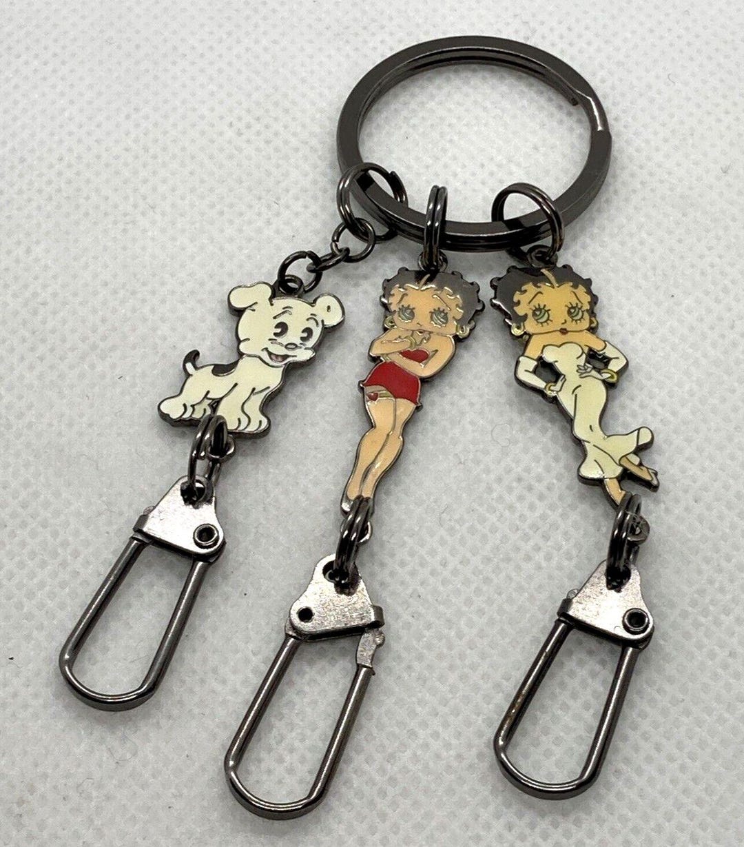 Vintage 1998 KFS Betty Boop Pudgy Keychain Keyring Red Dress White ...