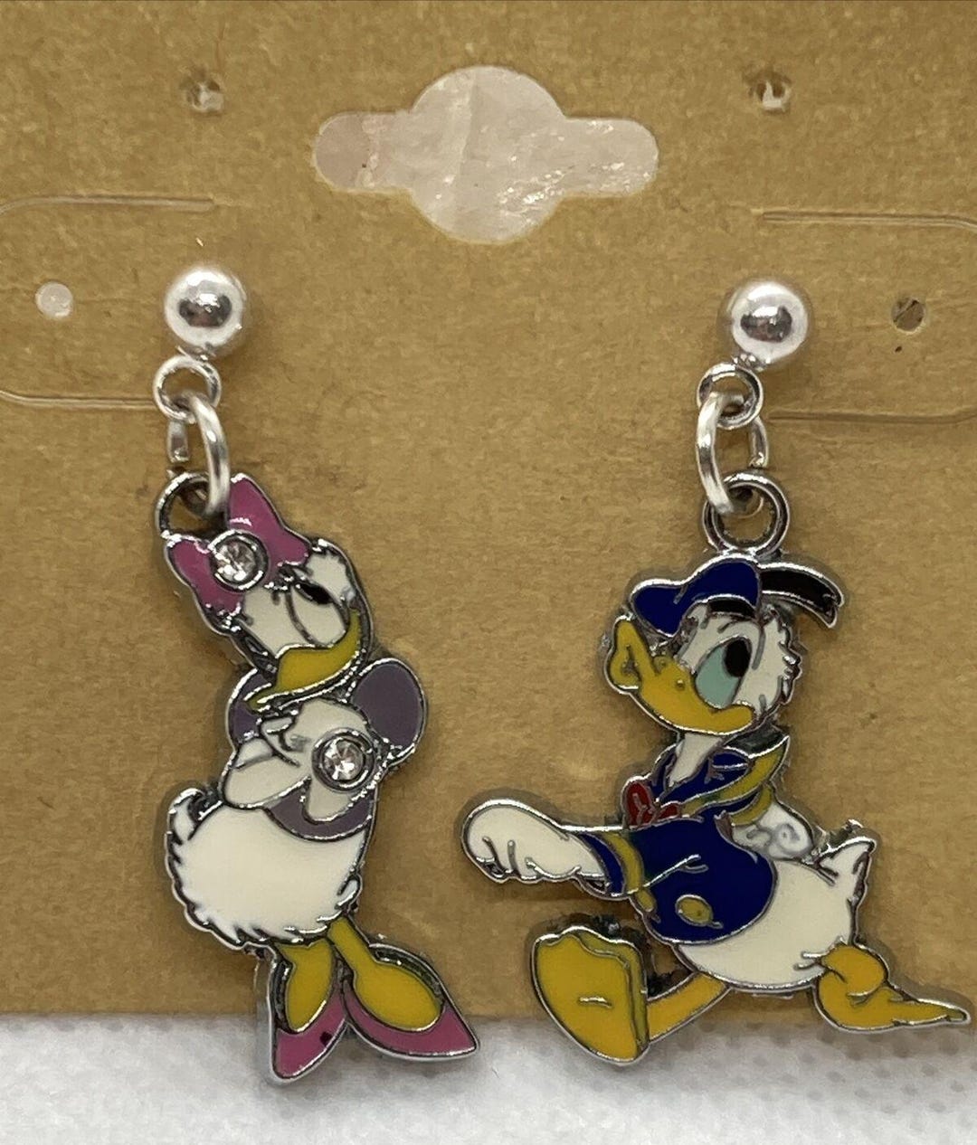 Vintage Donald Duck and Daisy Duck Enamel Dangle Drop Silver Tone ...