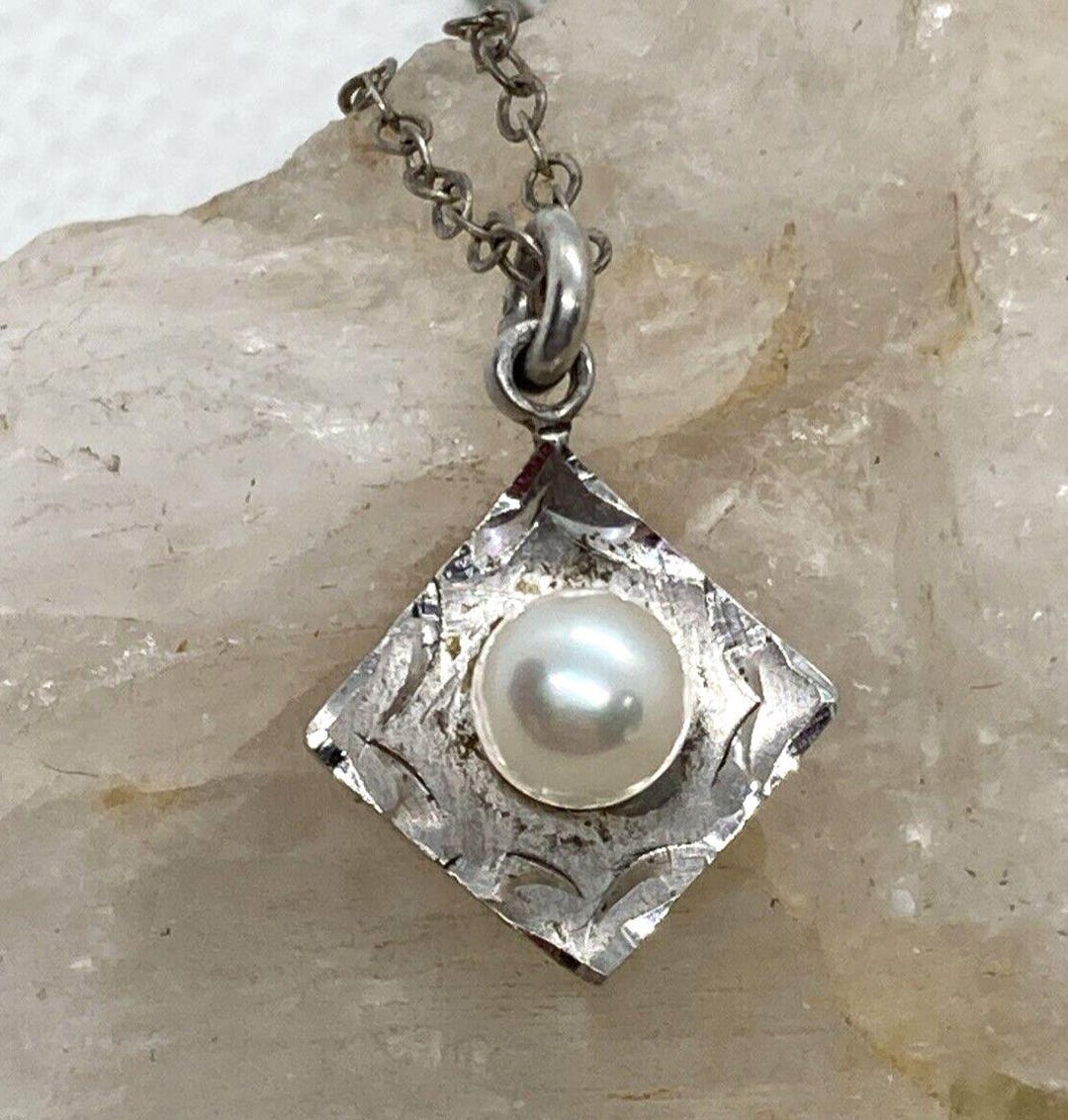 Vintage MA White Pearl Pendant 16'' Chain Necklace Sterling 925 Silver ...
