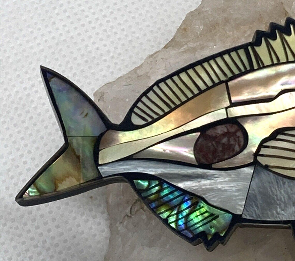 Vintage Bass Sunfish Fish Mother of Pearl Inlay Pin Brooch Animal ...