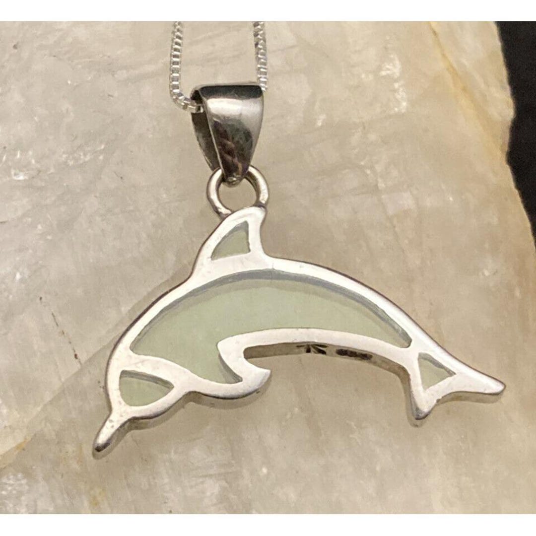 Vintage Dolphin Green Glass TR Sterling Silver 925 Pendant 18 ...
