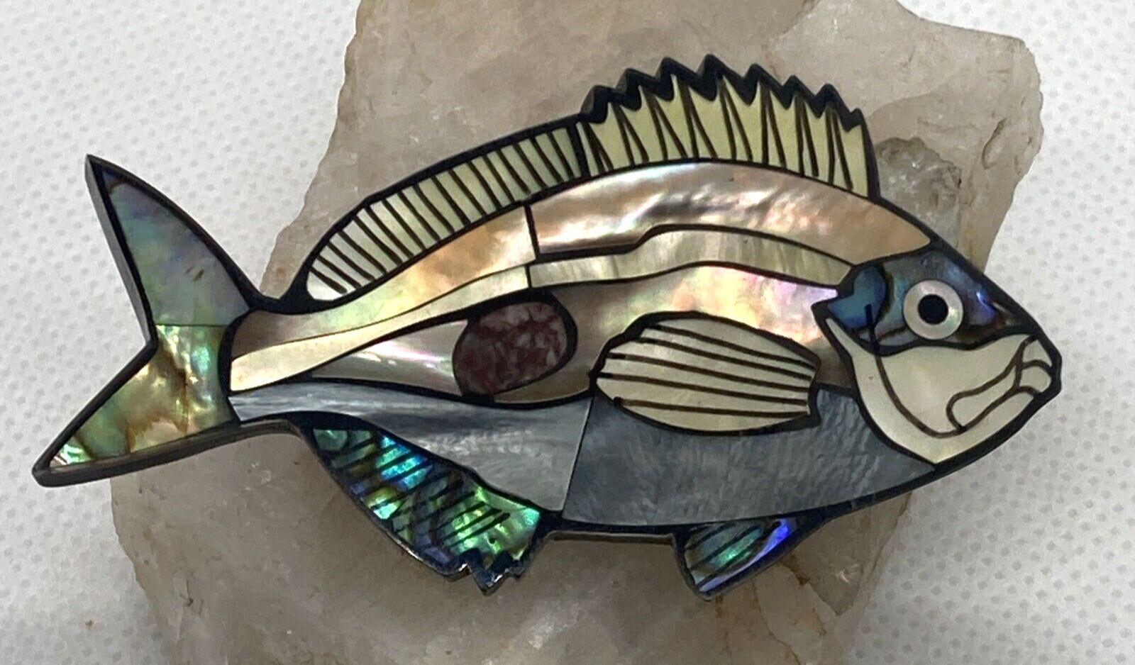 Vintage Bass Sunfish Fish Mother of Pearl Inlay Pin Brooch Animal ...
