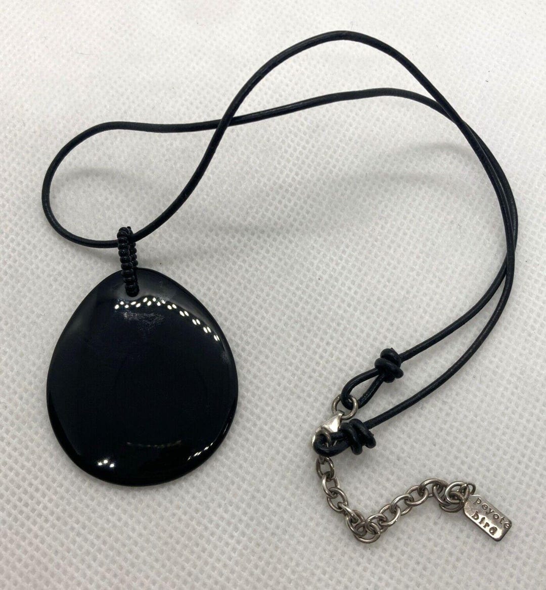 Peyote Bird Black Stone Pendant 16'' - 18'' Necklace Sterling 925 ...