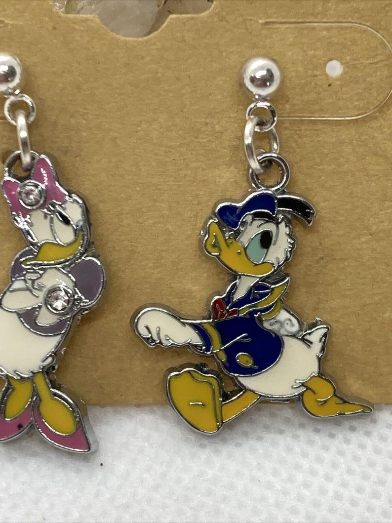 Vintage Donald Duck and Daisy Duck Enamel Dangle Drop Silver Tone ...