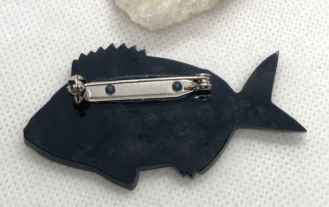 Vintage Bass Sunfish Fish Mother of Pearl Inlay Pin Brooch Animal ...