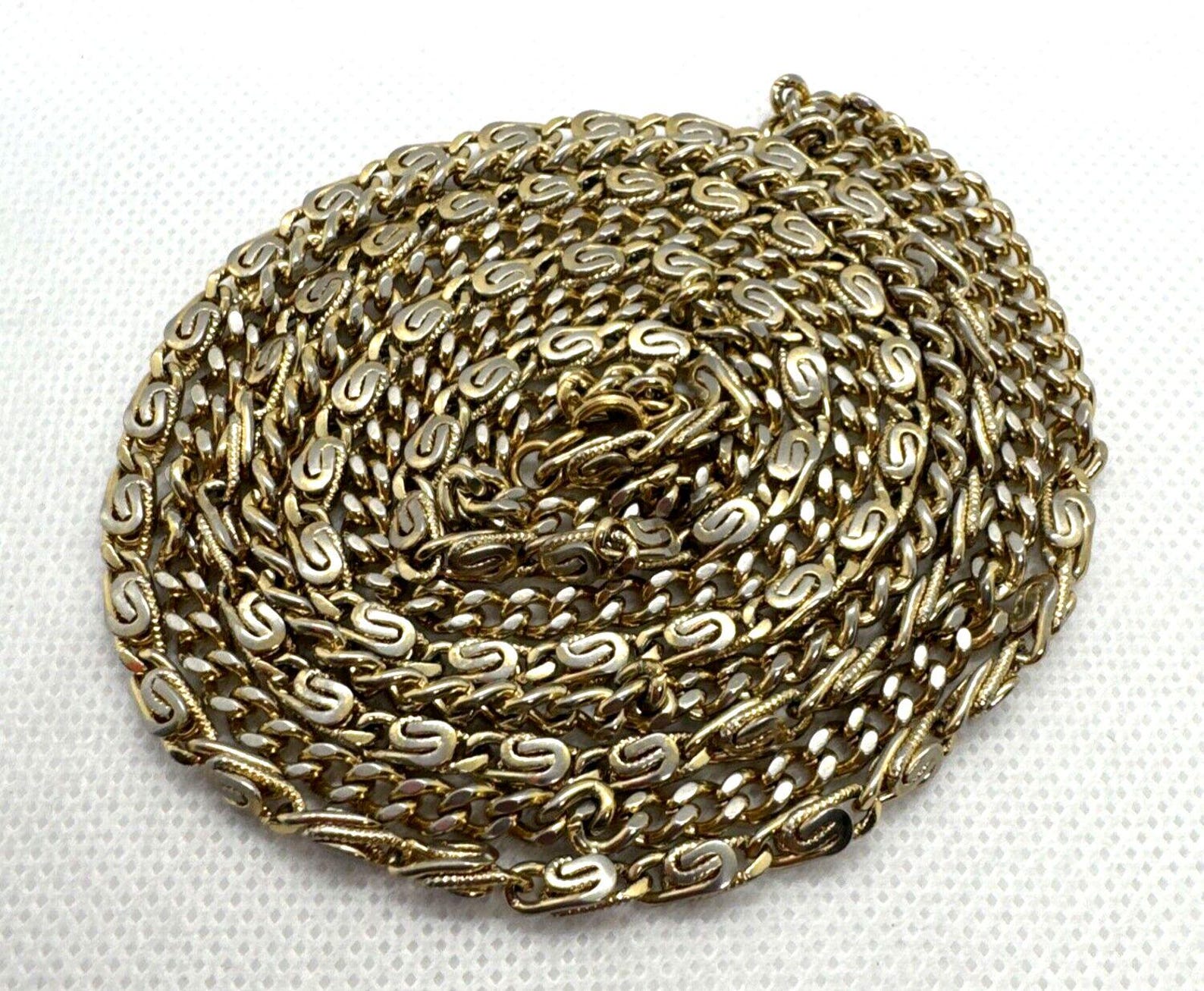 Vintage Monet Gold Tone Textured Link Chain 54'' Necklace Retro 80s 90s ...