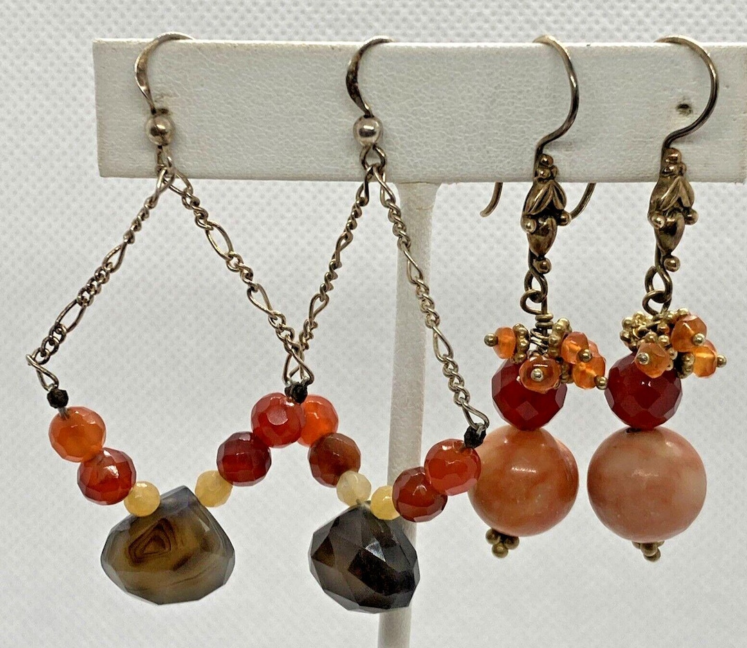 Vintage Lot of 2 Pairs Dangle Drop Stone Earrings Sterling 925 Silver ...