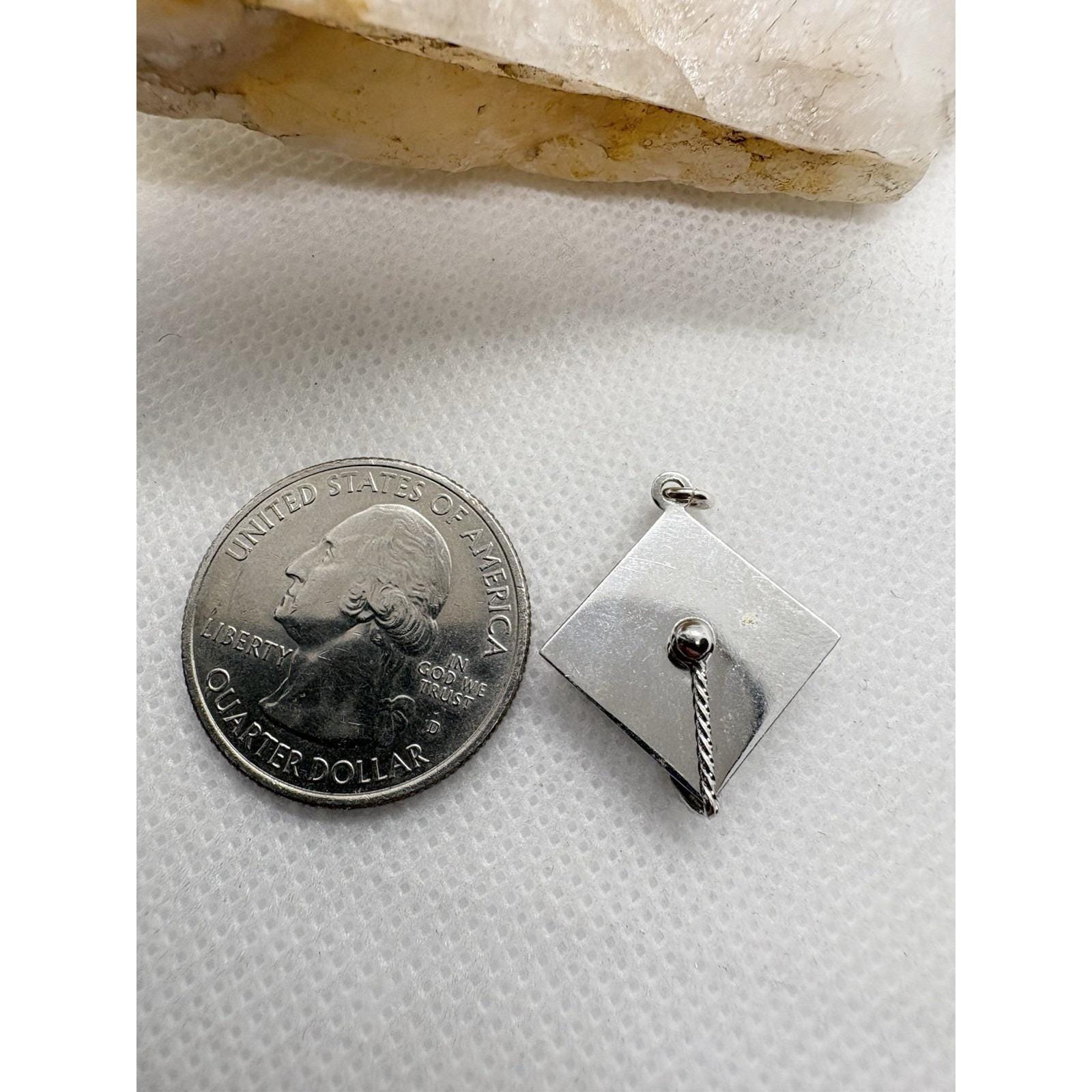 Vintage Sterling Silver Graduation Cap 3D Charm Tassel Graduate School ...
