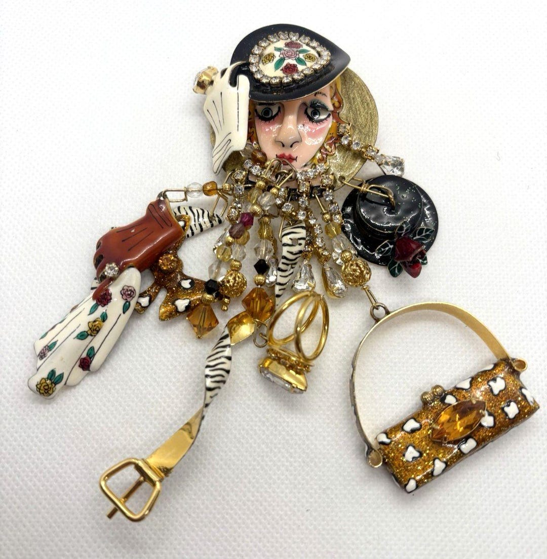 Vintage Lunch at the Ritz 24KT Gold-plated Brooch Pin Womens Face Purse ...